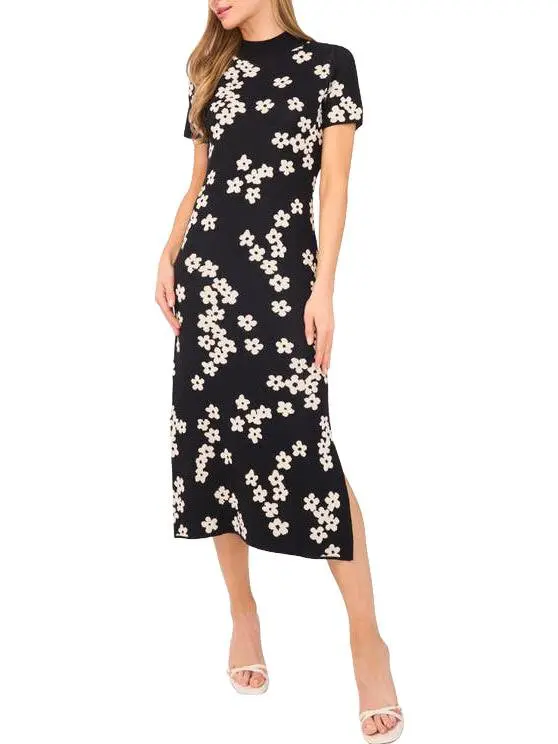 CECE DUPRAZ Flower Jacquard Midi Sweater Dress - Rich Black