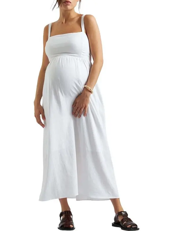 RIPE MATERNITY Simone Tie Back Linen Dress - White