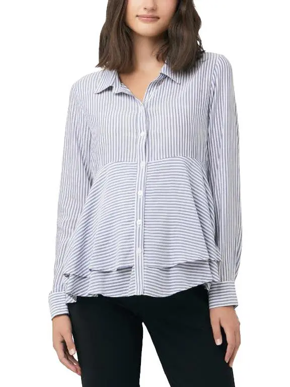 RIPE MATERNITY Stripe Layered Peplum Shirt - Navy/white