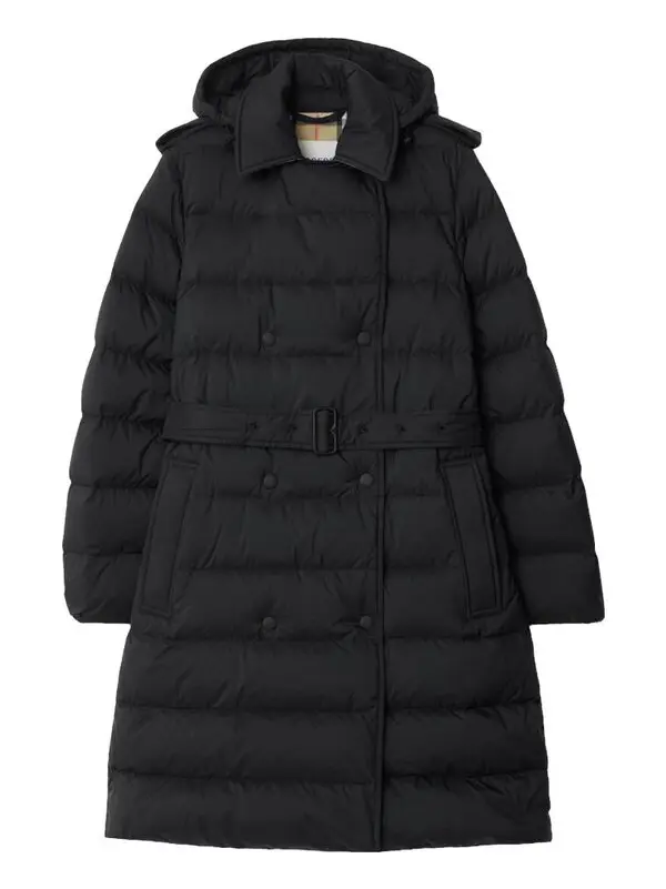 Burberry Mid-length Nylon Hooded Puffer Coat - Black