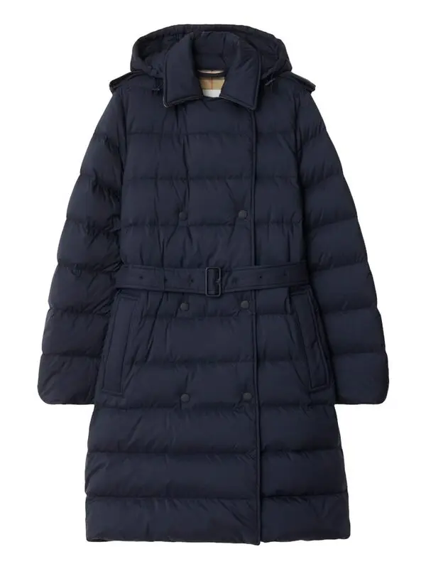 Burberry Mid-length Nylon Hooded Puffer Coat - Navy Blue