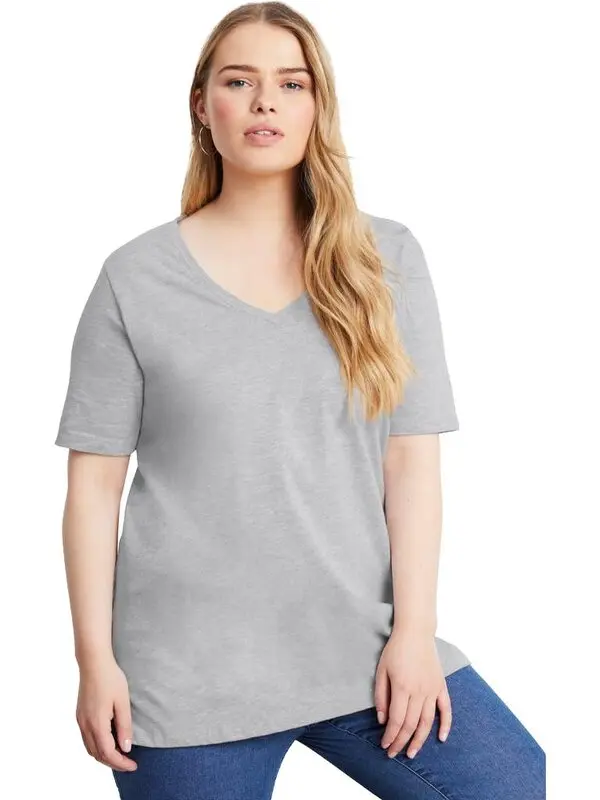 JUNE + VIE Short-sleeve V-neck Tunic - Heather Grey