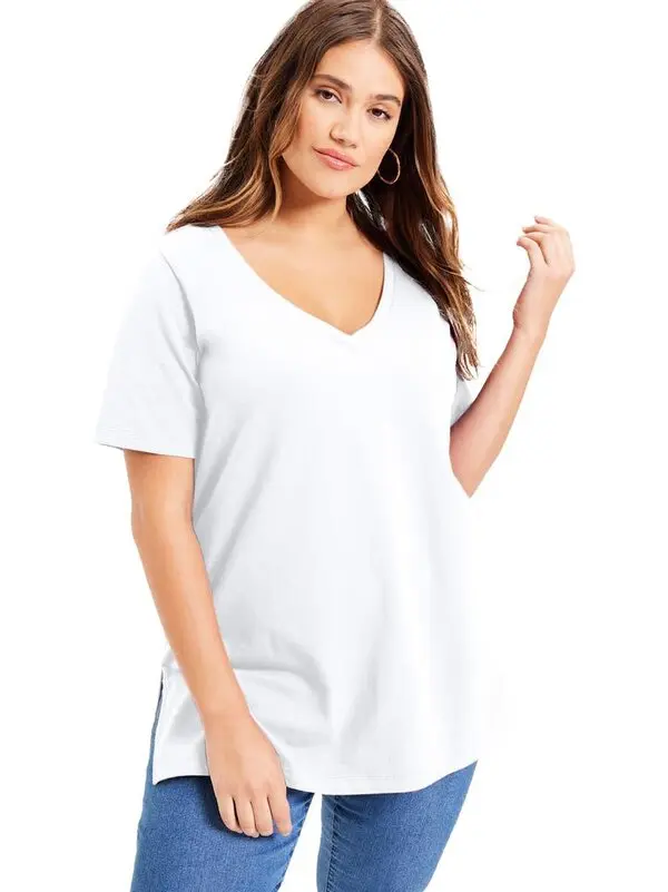 JUNE + VIE Short Sleeve V-neck Tunic - White