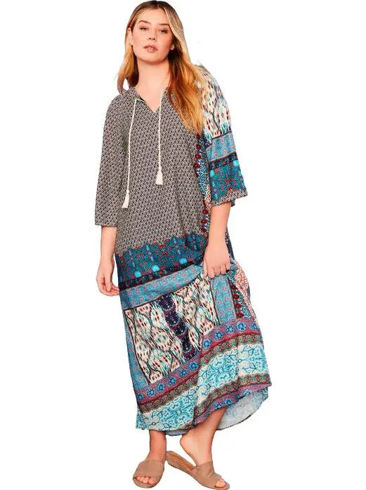 JUNE + VIE Boho Maxi Dress - Multi Boho Patchwork