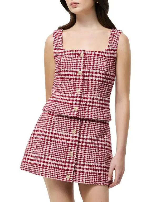 French Connection Houndstooth Check Button-up Vest - Scarlet Multi