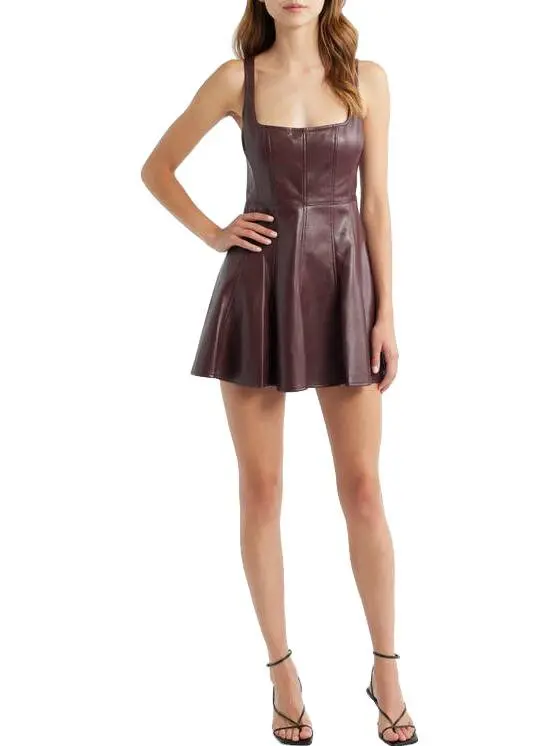 LoveShackFancy Fauber Faux Leather Mini Dress - Oxblood