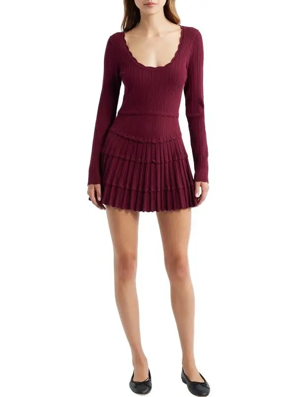 LoveShackFancy Pointelle Sweater Minidress - Spiced Berry