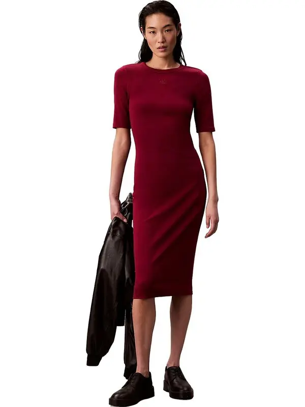 Calvin Klein Cotton Contour Midi Dress - Magenta Jewel