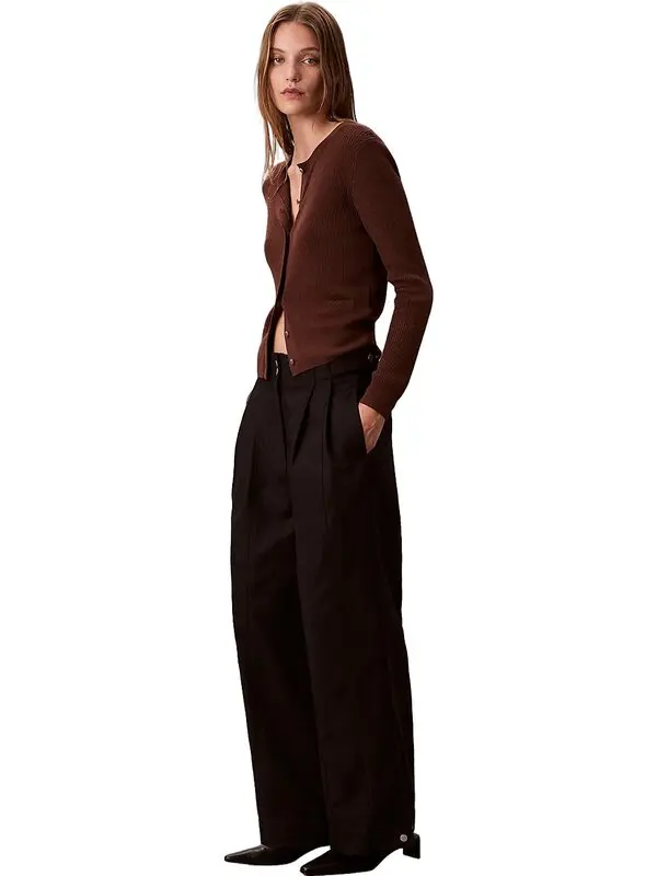 Calvin Klein Adjustable Wide Leg Chino Pants - Black