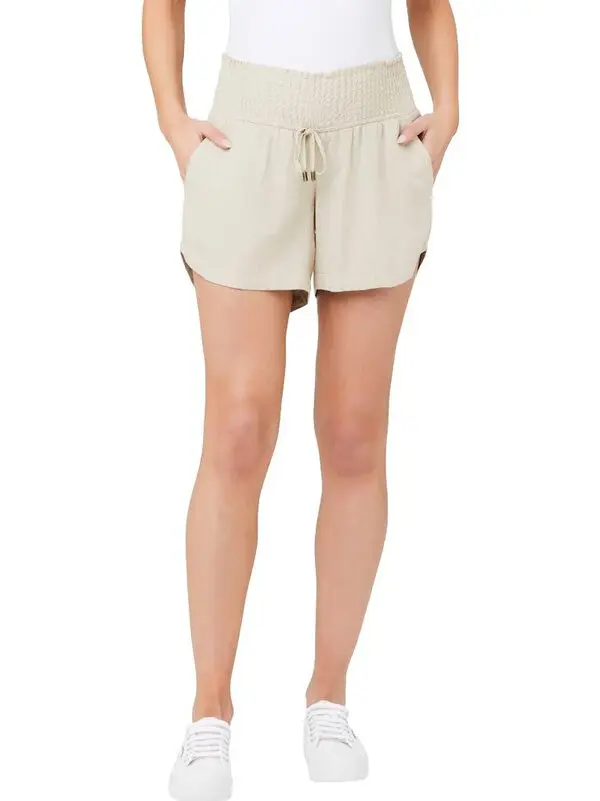 RIPE MATERNITY Indi Shirred Linen Short - Natural