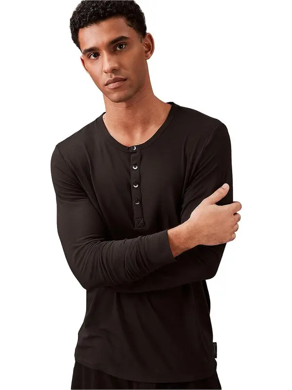 Calvin Klein Ultra-soft Modern Lounge Henley T-shirt - Black