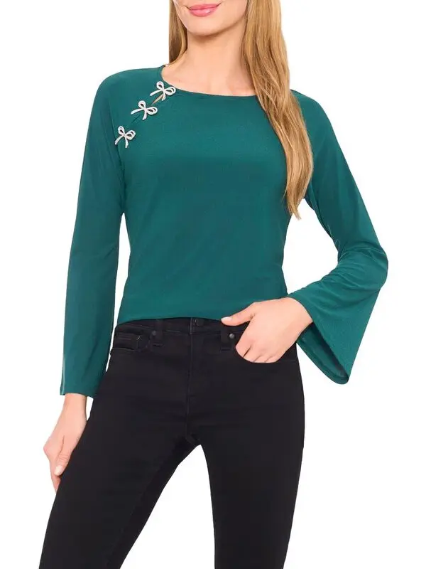 CECE DUPRAZ Pearly Bow Knit Top - Dark Forest