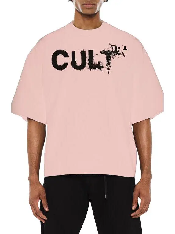 CULT OF INDIVIDUALITY Oversize Cotton Graphic T-shirt - Silver Pink