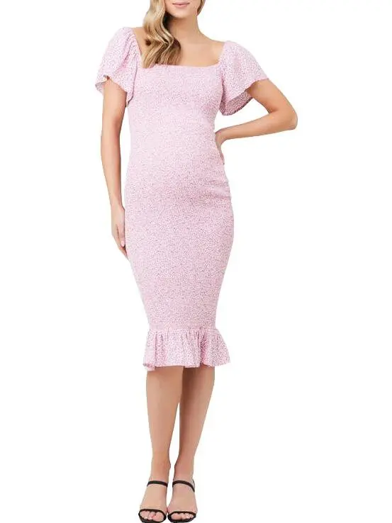 RIPE MATERNITY Selma Shirred Fitted Midi Dress - Multi