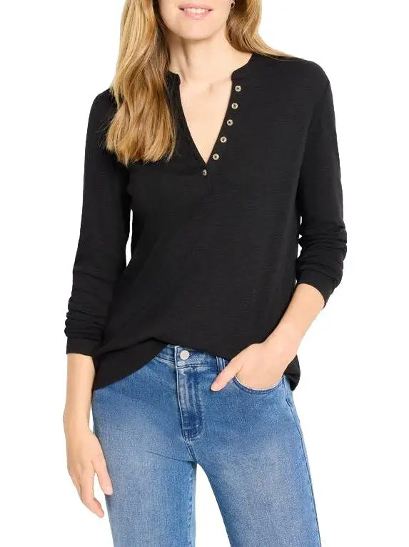 NIC+ZOE Cotton-blend Henley - Black Onyx