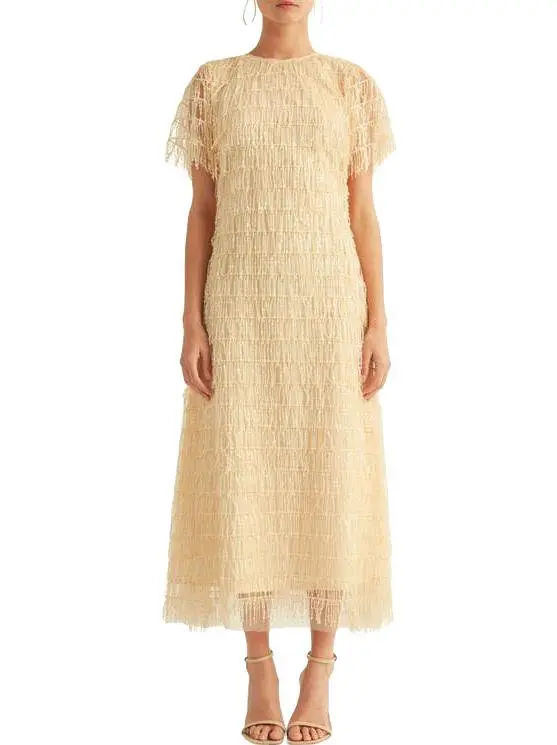 AROSE STUDIO Treazure Sequin Fringe Midi Dress - Champagne
