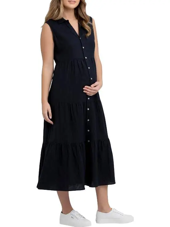 RIPE MATERNITY Tracy Tiered Linen Dress - Navy