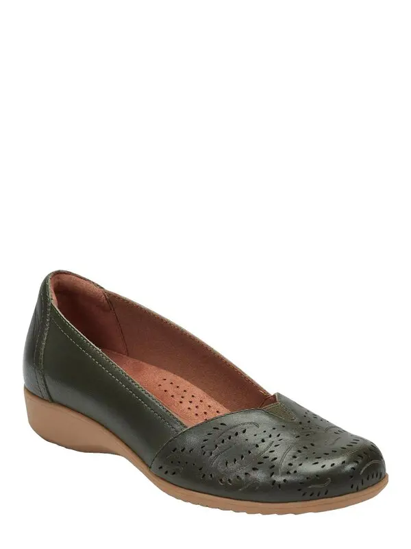 ROCKPORT COBB HILL Laser-cut Wedge Pumps - Dark Green