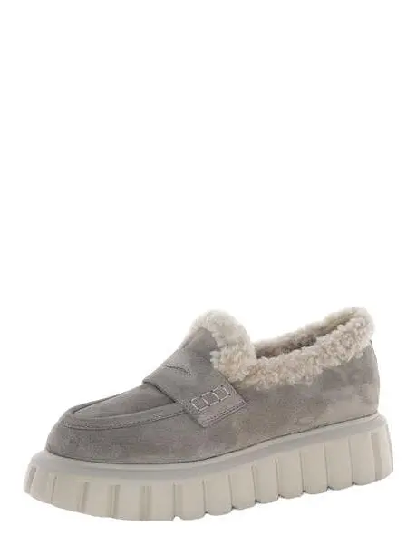 VOILE BLANCHE Grenelle Genuine Shearling Platform Loafer - Grey