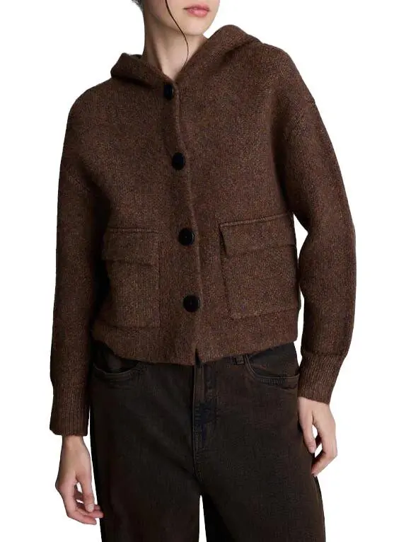 KENNETH COLE Oversize Crop Hooded Cardigan - Marsh Brown
