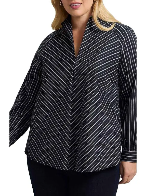 Foxcroft Striped Cotton Blend Pullover Shirt - Black/white