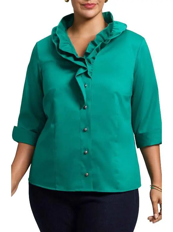 Foxcroft Edith Ruffle Shirt - Emerald
