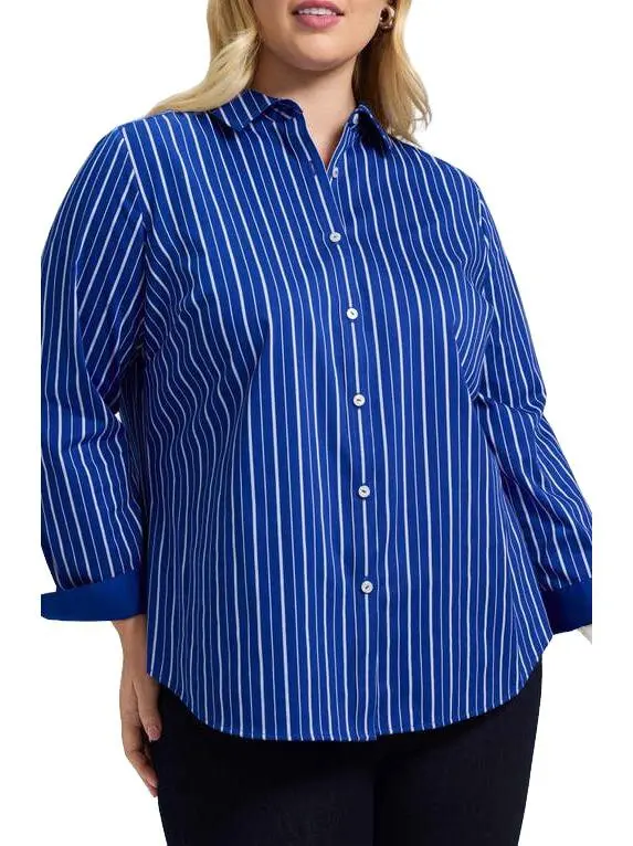 Foxcroft Margie Stripe Button-up Shirt - Blue/white