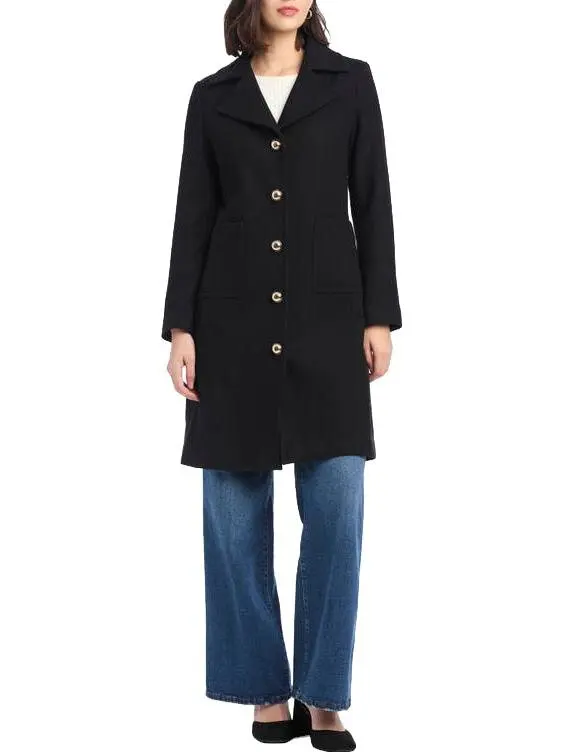 Kate Spade New York Single Breasted Notch Lapel Coat - Black