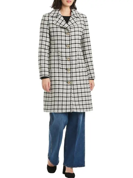 Kate Spade New York Single Breasted Notch Lapel Coat - Mini Houndstooth Check