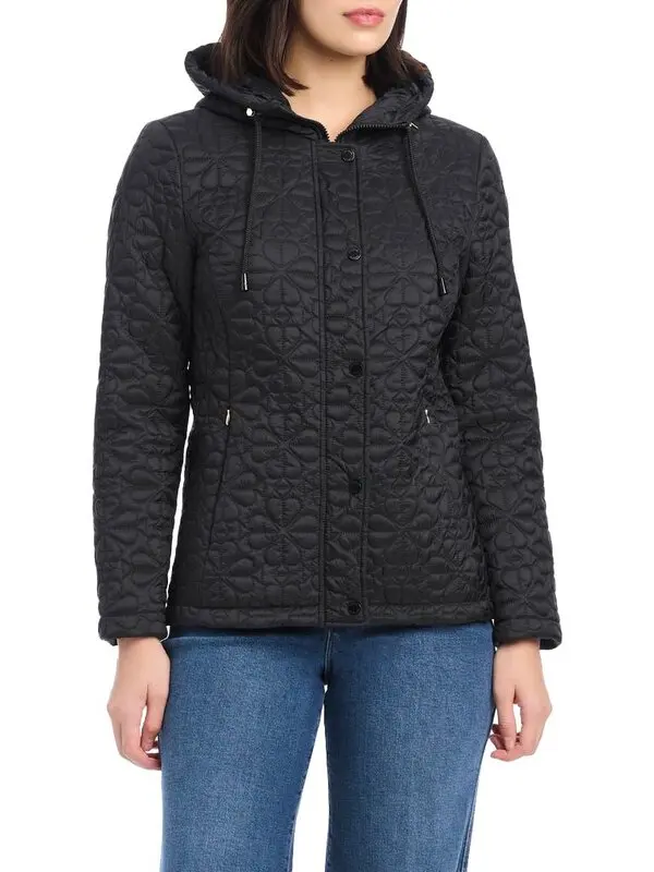 Kate Spade New York Water Resistant Hooded Floral Quilted Jacket - Black