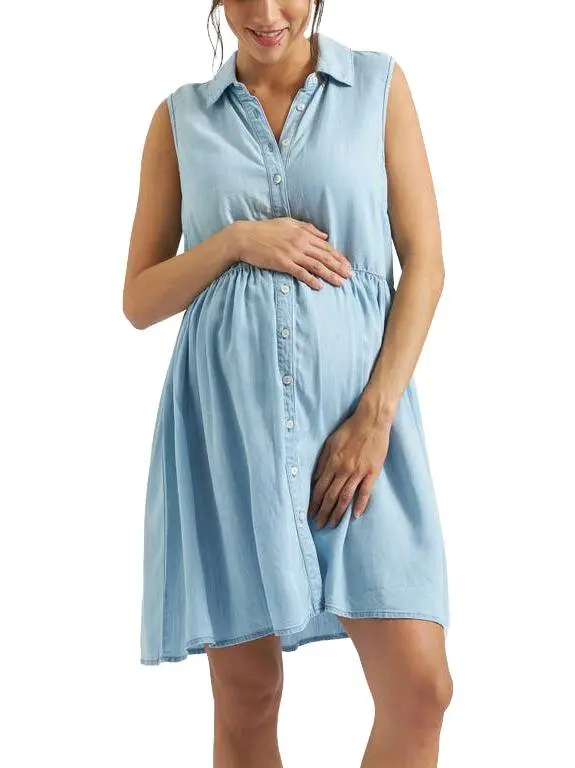 RIPE MATERNITY Bec Chambray Shirt Dress - Clean Fade