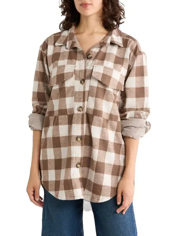 BEACHLUNCHLOUNGE Taelyn Oversized Plaid Shirt - Hazelnut Chocolate