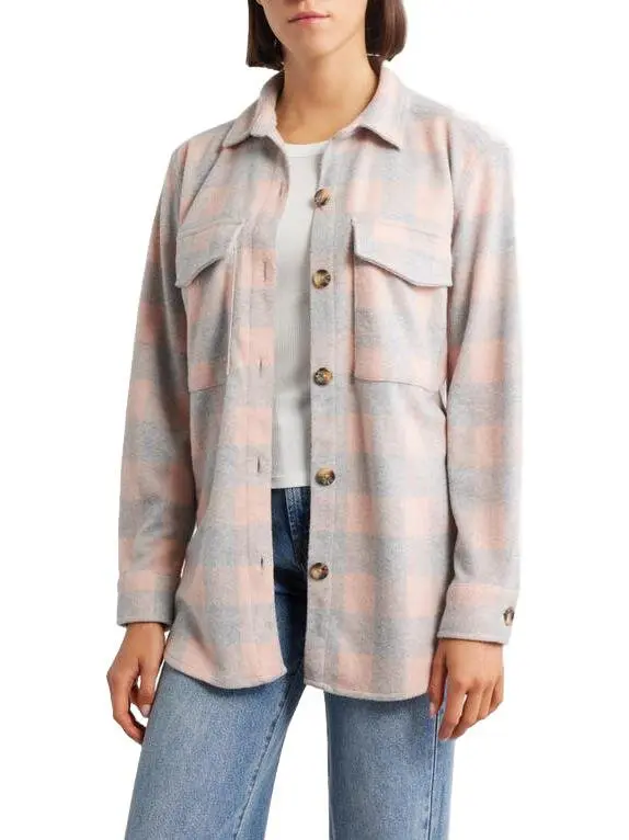 BEACHLUNCHLOUNGE Taelyn Oversized Plaid Shirt - Light Grey/pink Blush