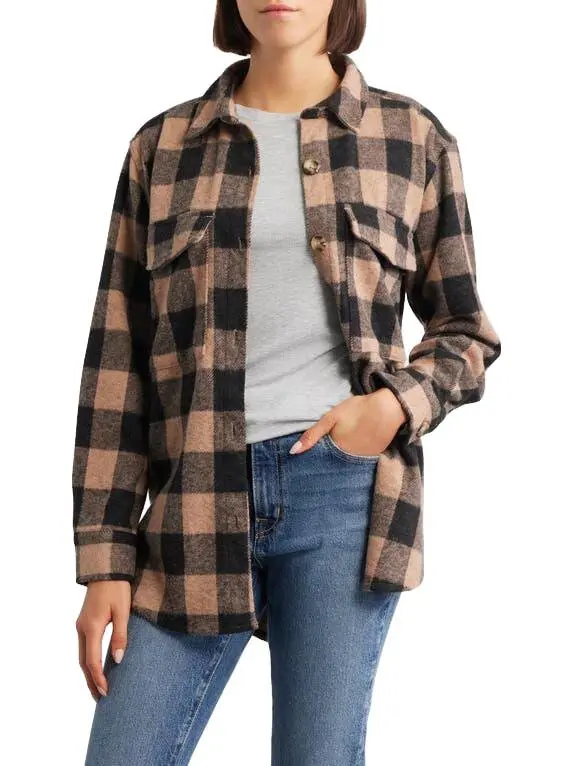 BEACHLUNCHLOUNGE Taelyn Oversized Plaid Shirt - Tan/black