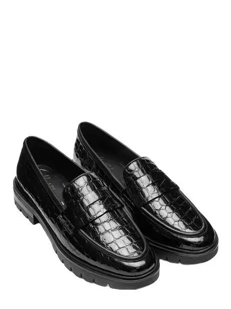 ARA Crescent Lug Penny Loafer - Black