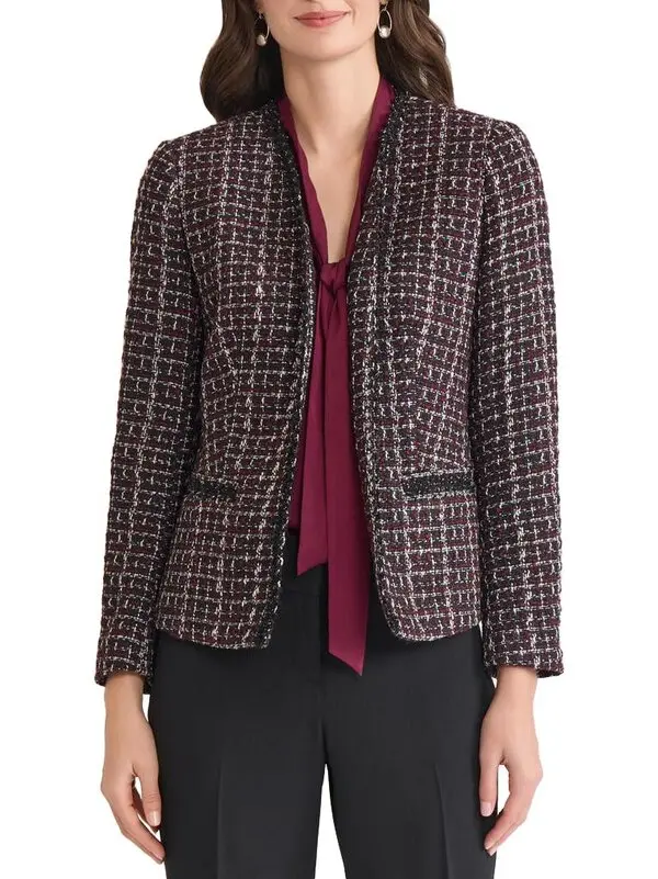 KASPER Collarless Tweed Kiss-lock Jacket - Shiraz Multi