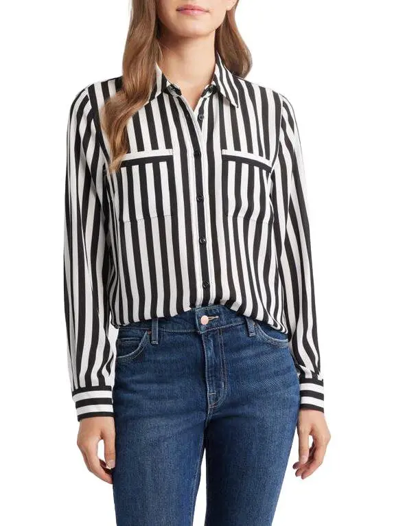 KASPER Striped Button-up Shirt - Black/vanilla Ice