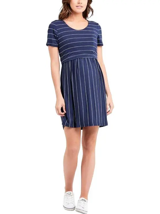 RIPE MATERNITY Striped Nursing Dress - Indigo/white