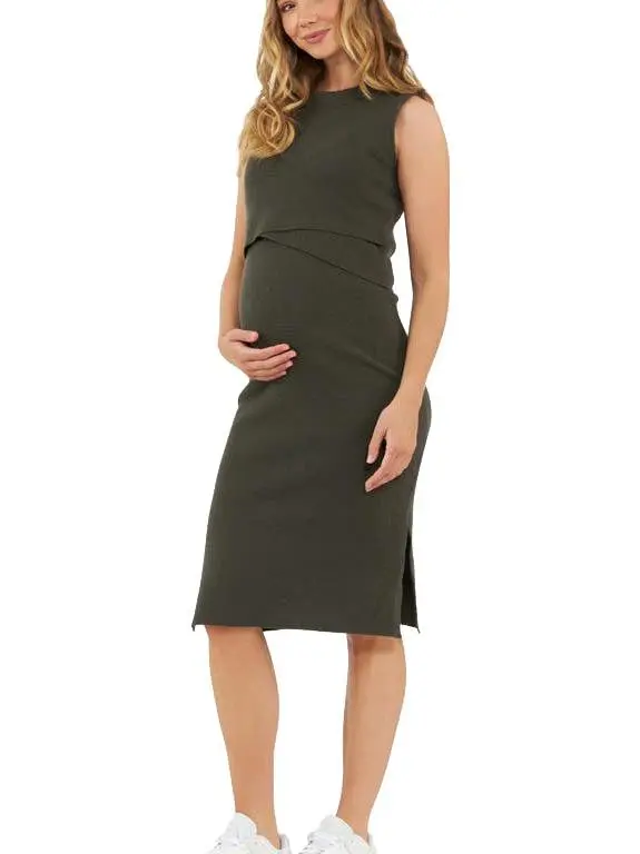 RIPE MATERNITY Layered Knit Nursing Dress - Khaki