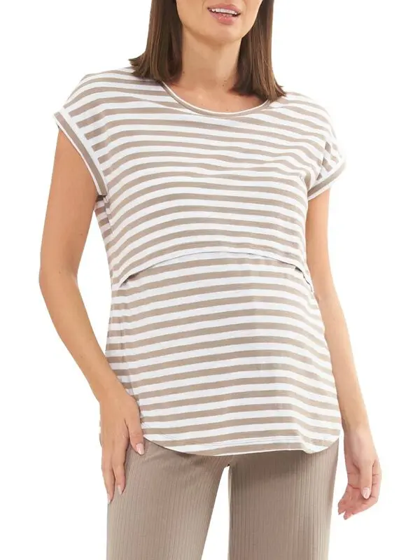 RIPE MATERNITY Lionel Nursing Tee - Taupe/white