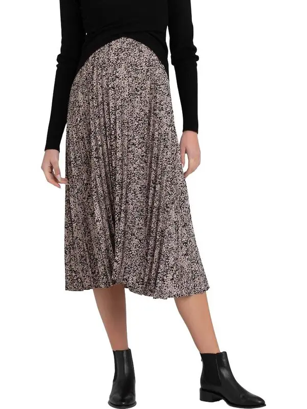 RIPE MATERNITY Pleated Printed Maternity Skirt - Black/dusty Pink