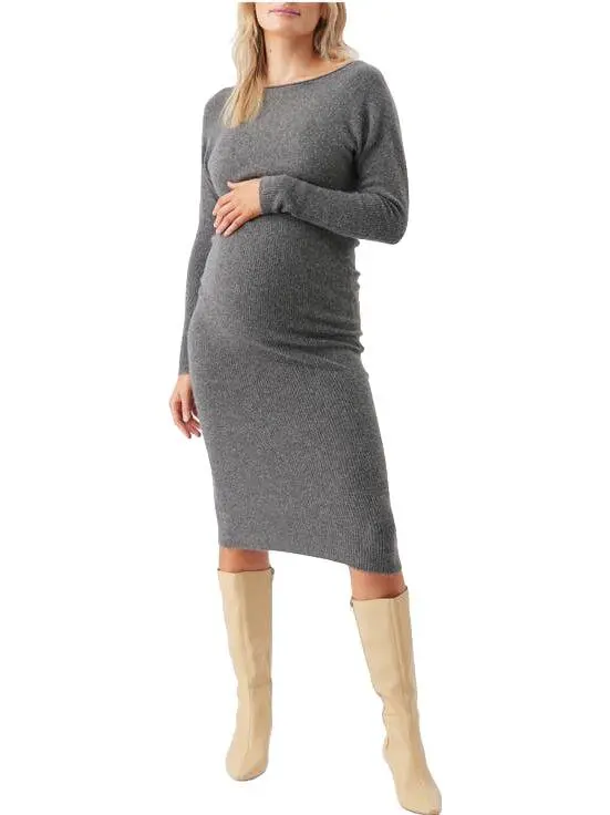 RIPE MATERNITY Tobie Off Shoulder Knit Dress - Charcoal Marle