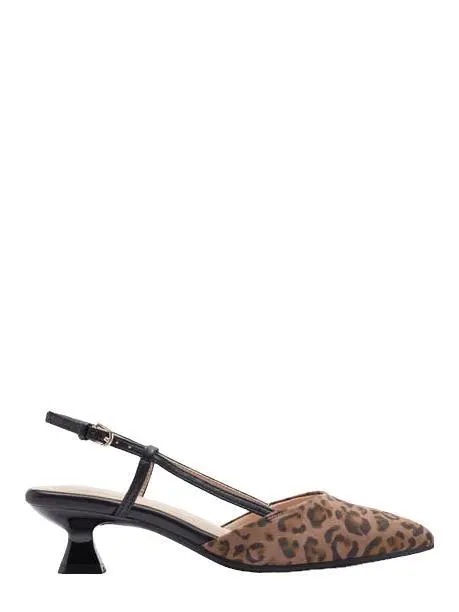 Easy Spirit Slingback Kitten Heel Pumps - Leopard Suede/black Leather