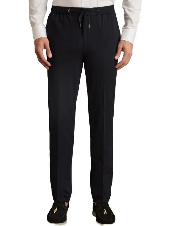 REISS Drawstring Flat-front Trousers - Navy