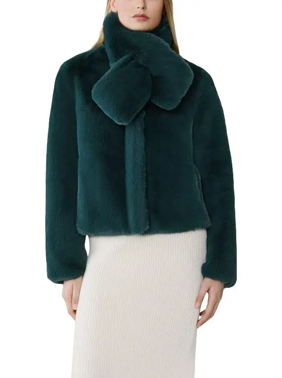 Soia & Kyo Kendell Faux Fur Jacket With Scarf - Midnight Forest