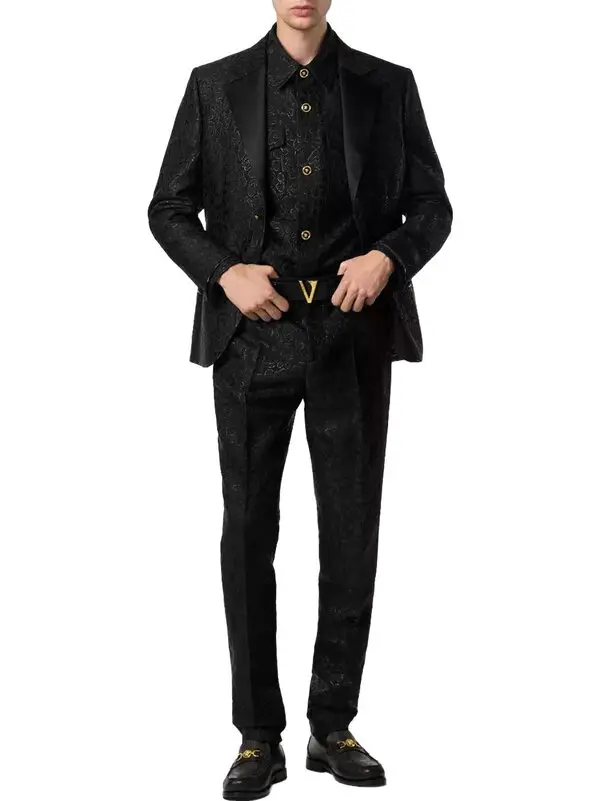Versace Leopard-print Satin-lapel Blazer - Black