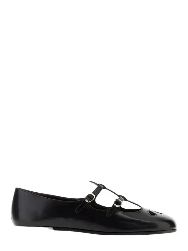 Tory Burch Leather Buckle Flat Pumps - Black