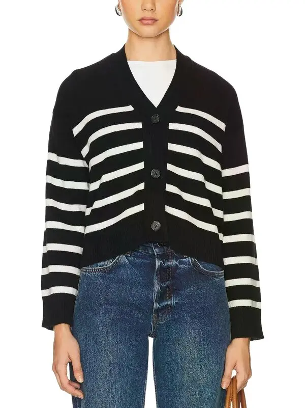 Rails Striped Button Cardigan - Black