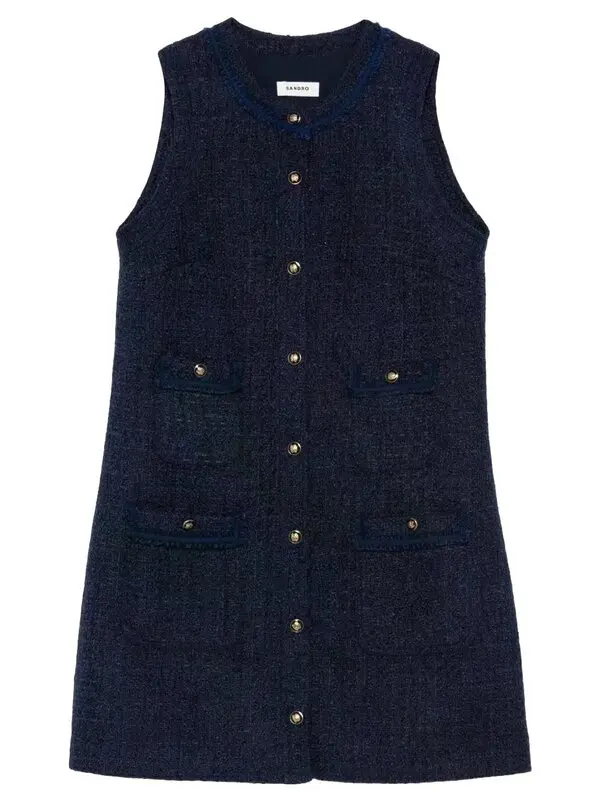 Sandro Tweed Mini Dress With Flap Pockets - Blue