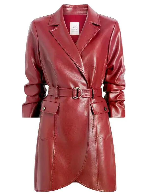 Cinq À Sept Belted Faux Leather Dress - Red